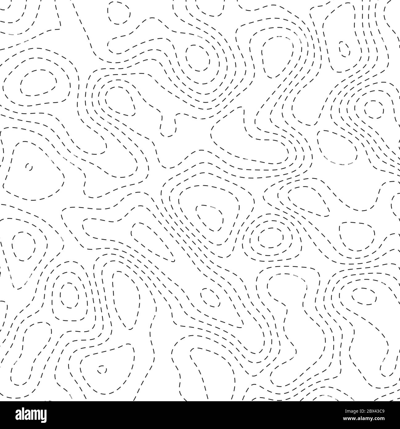 Abstract topoghrapic map. Thin black dashed contour lines on white ...