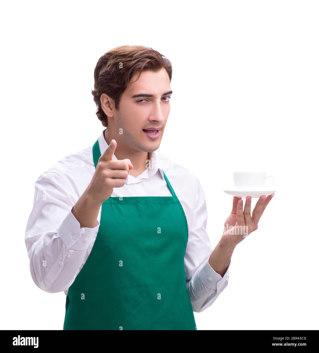 The young barista isolated on white background Stock Photo - Alamy