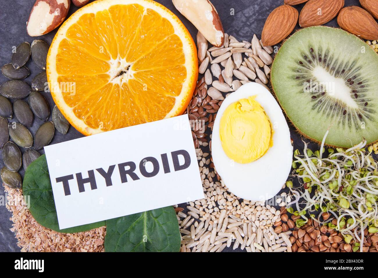 Fresh nutritious ingredients, fruits and vegetables for healthy thyroid ...