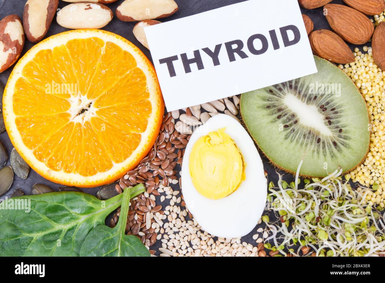 Fresh nutritious ingredients, fruits and vegetables for healthy thyroid ...