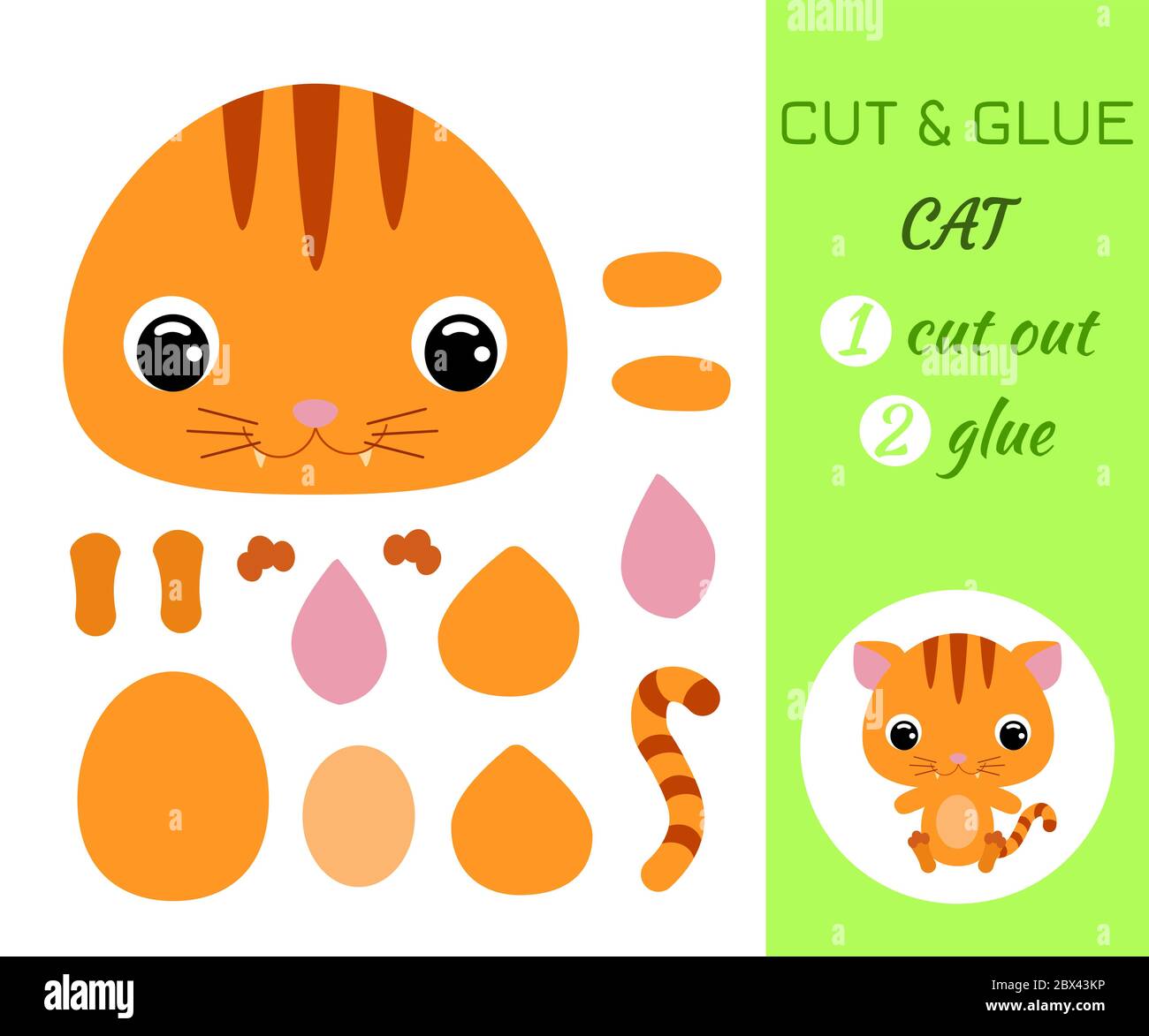 Cut and glue baby sitting cat. Color paper application game ...
