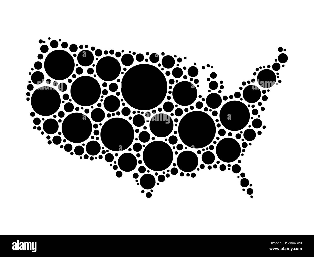 Map of United States of America, or USA. Mosaic of black dots in ...