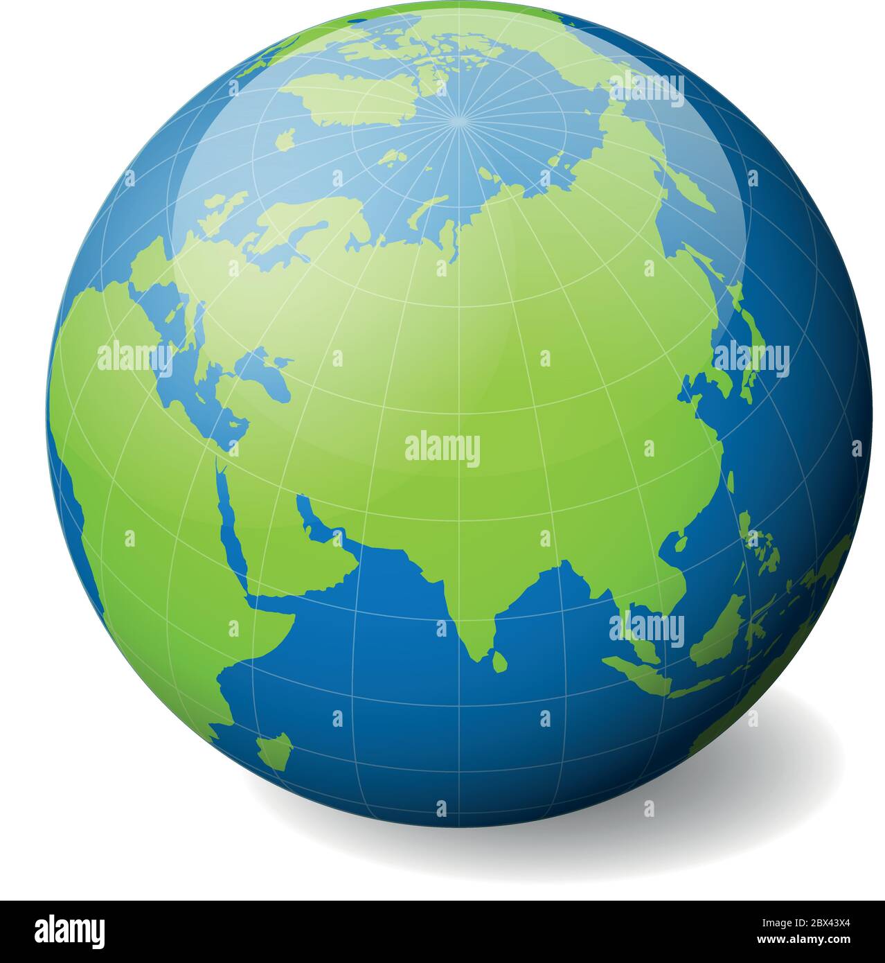 Earth globe with green world map and blue seas and oceans focused on ...