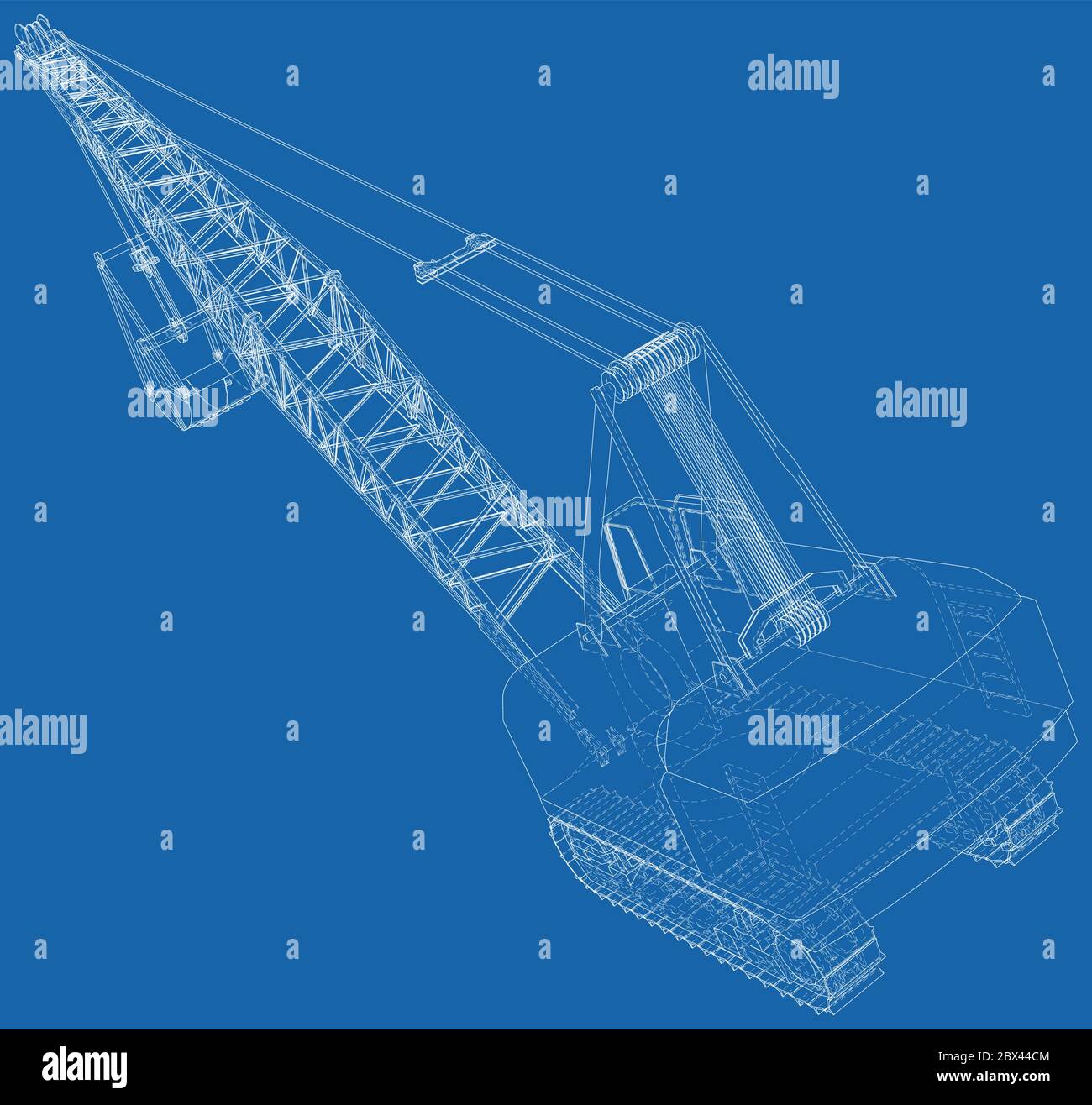 Dragline excavator. The layers of visible and invisible lines are ...