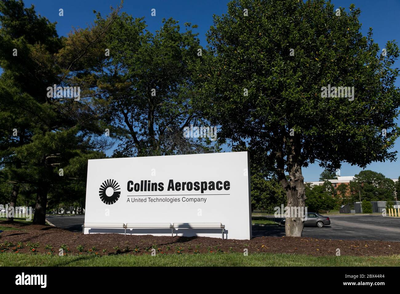 A logo sign outside of a facility occupied by Collins Aerospace in ...