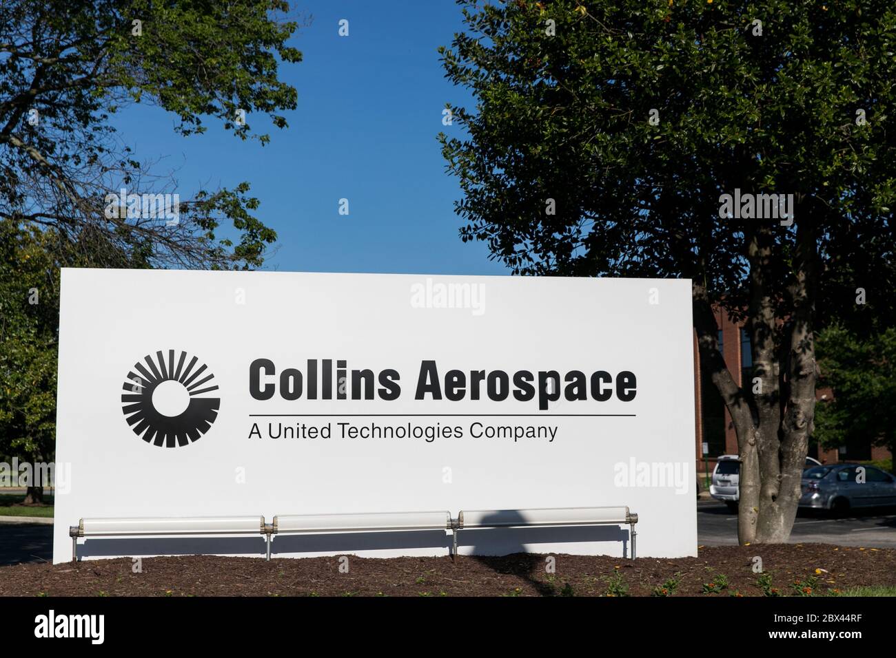 A logo sign outside of a facility occupied by Collins Aerospace in ...