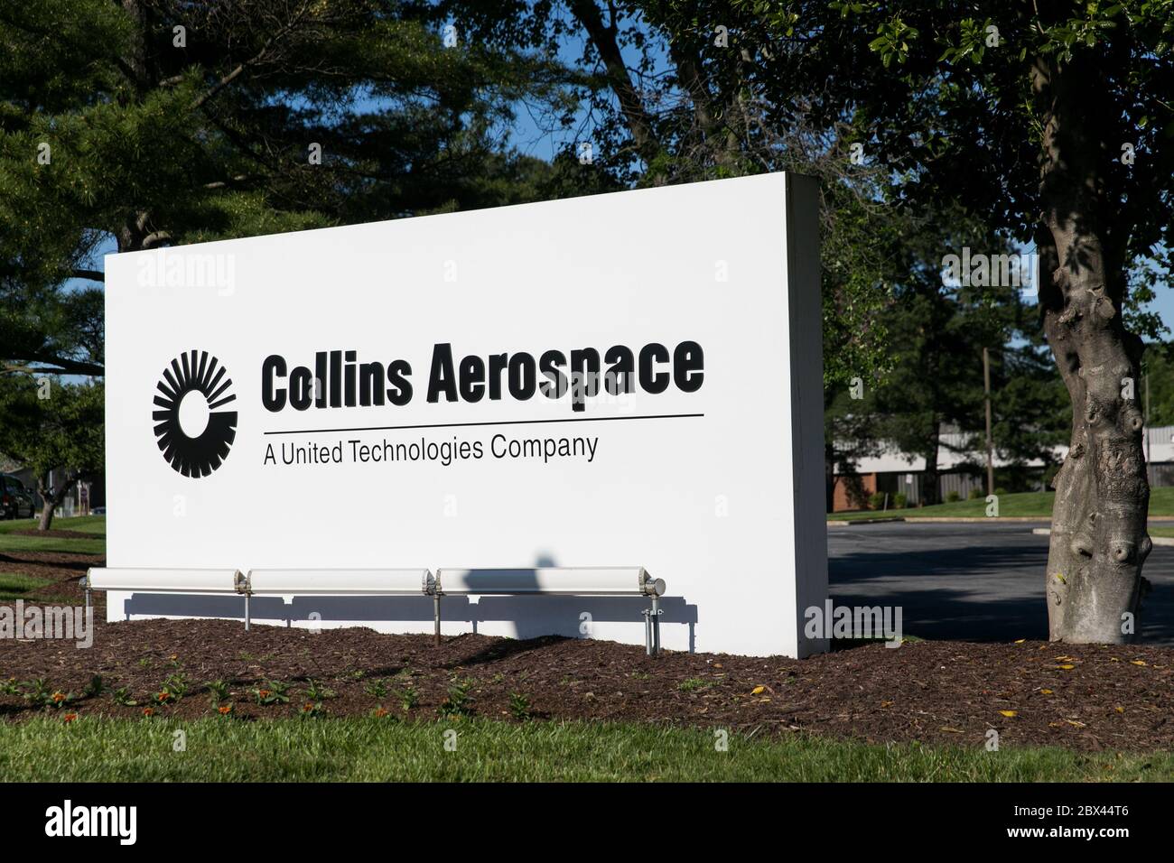 A logo sign outside of a facility occupied by Collins Aerospace in ...