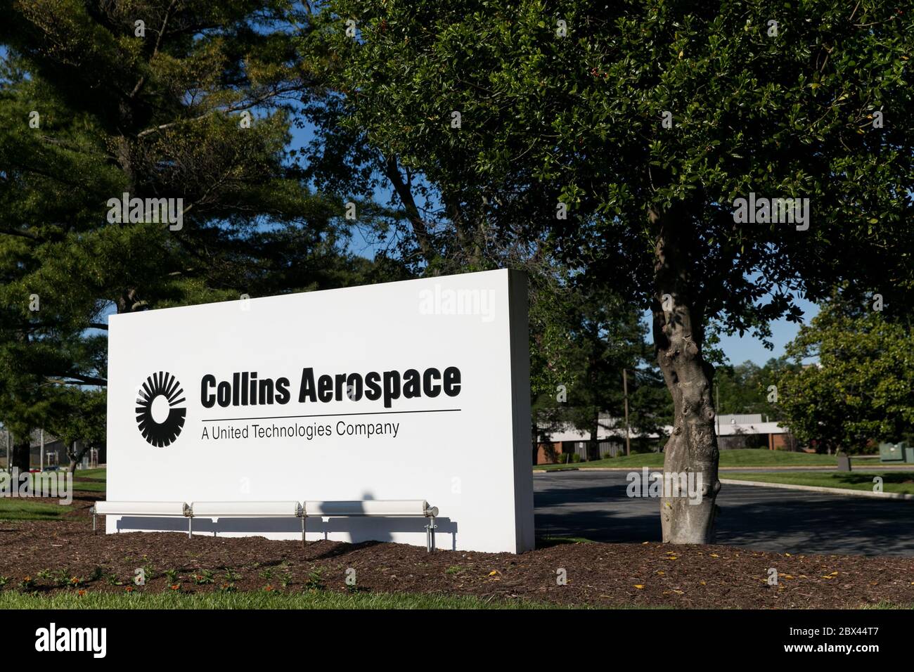 A logo sign outside of a facility occupied by Collins Aerospace in ...
