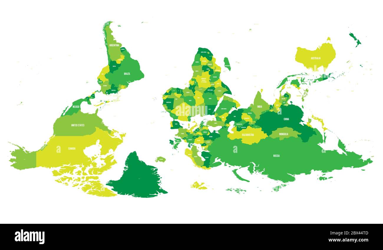 Reversed Or Upside Down Political Map Of World South Up Orientation Vector Illustration Stock 