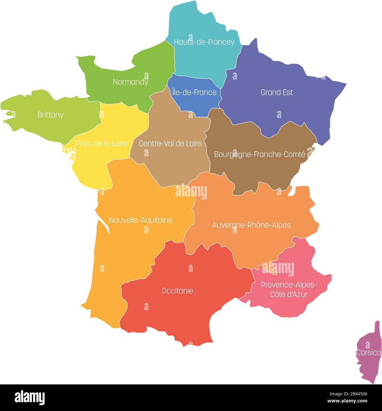 Regions of France. Map of regional country administrative divisions ...