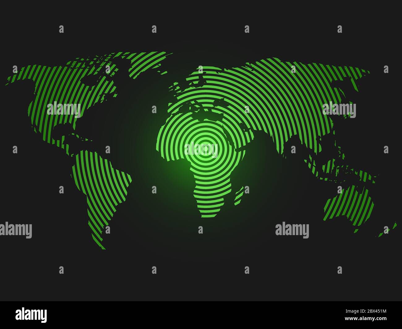 World map of concentric rings. Green led light futuristic design on ...