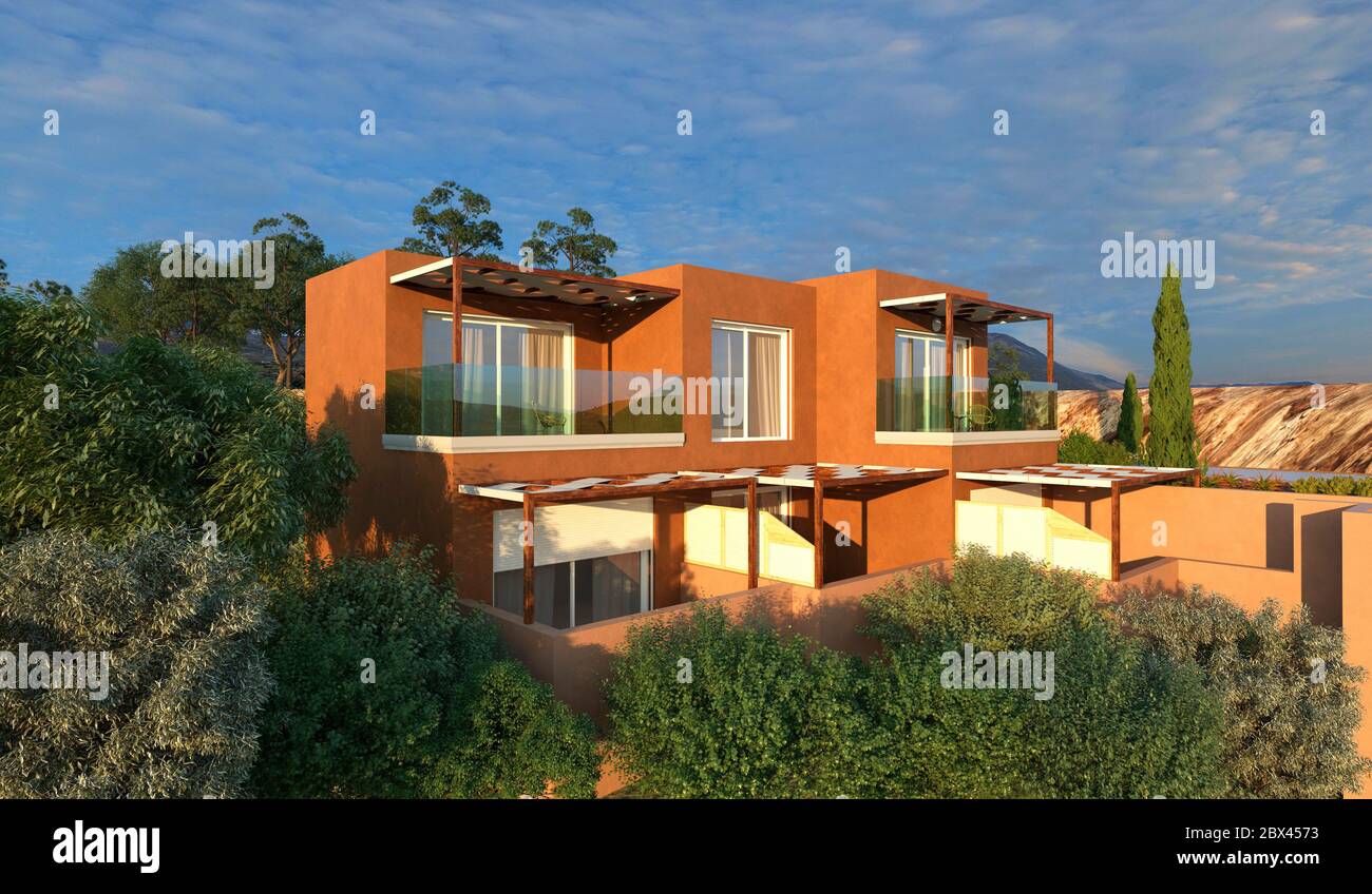 Building exterior in the outdoor 3d illustration Stock Photo - Alamy