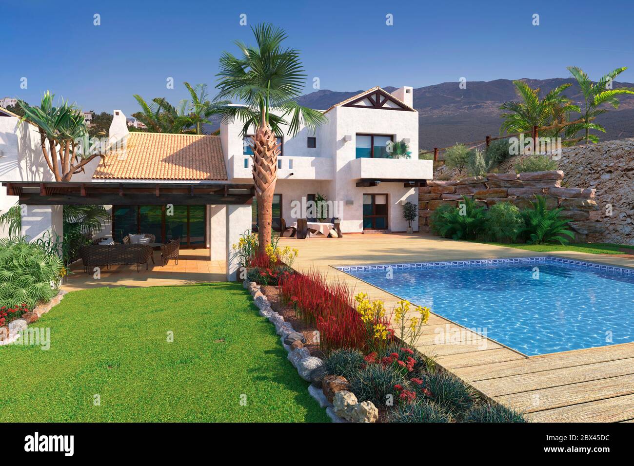 Building exterior in the outdoor 3d illustration Stock Photo - Alamy