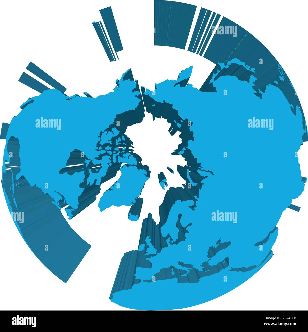 Earth globe model with blue extruded lands. Focused on Arctica and ...