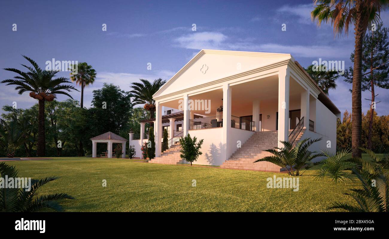 Building exterior in the outdoor 3d illustration Stock Photo - Alamy