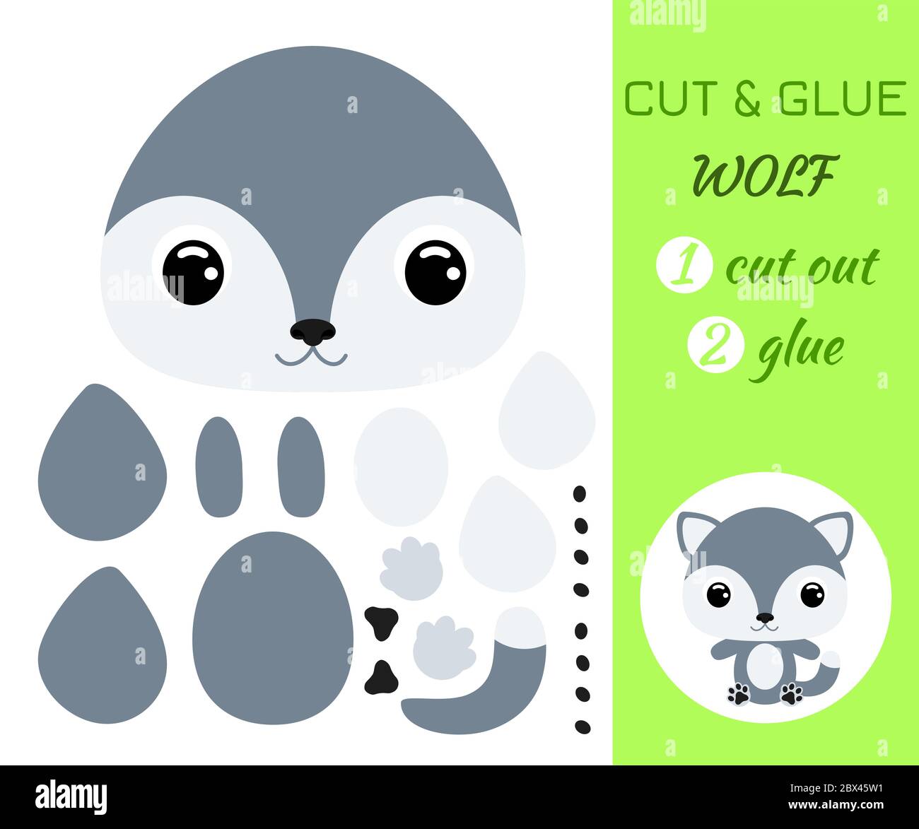 Cut and glue baby sitting wolf. Color paper application game ...