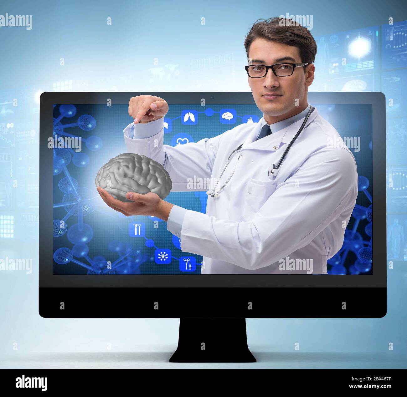 The telehealth concept with doctor doing remote check-up Stock Photo ...
