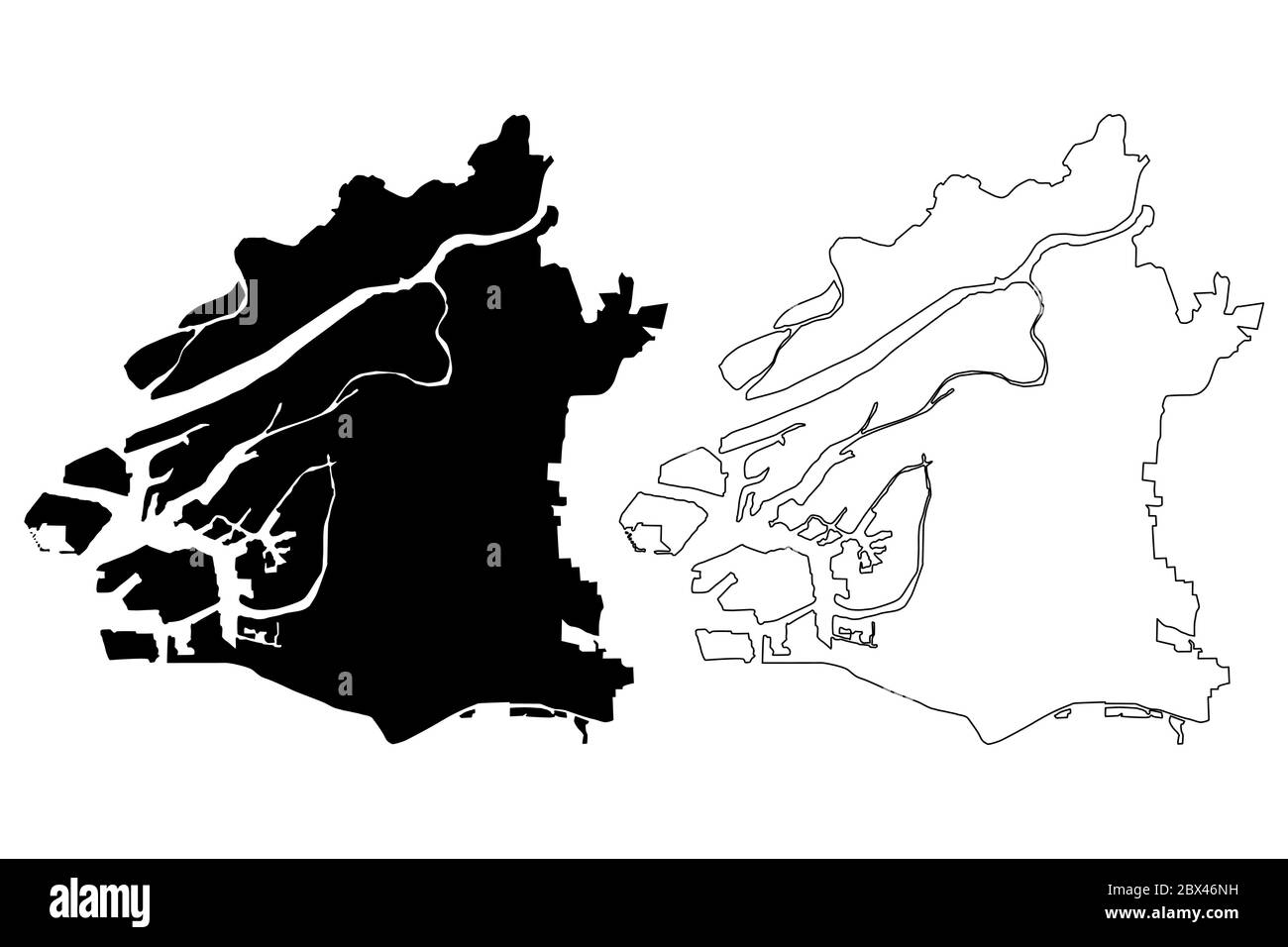 Osaka City (State of Japan, island country, Kansai region) map vector ...