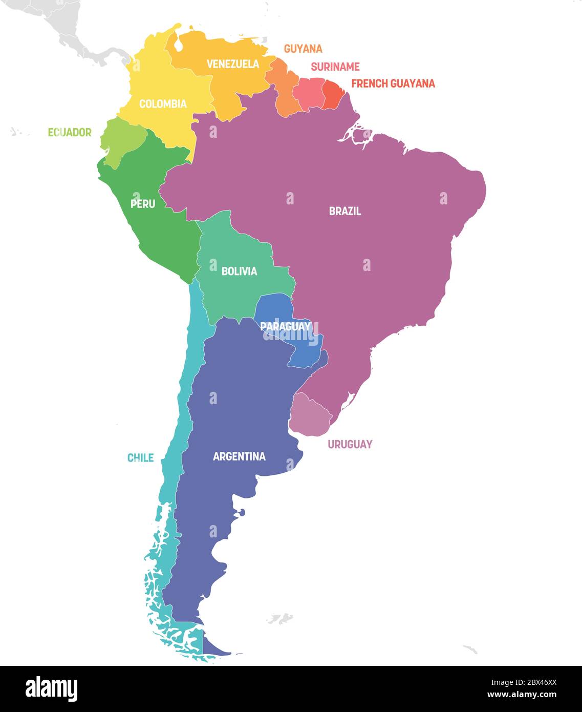 South America Region. Colorful map of countries in southern America ...