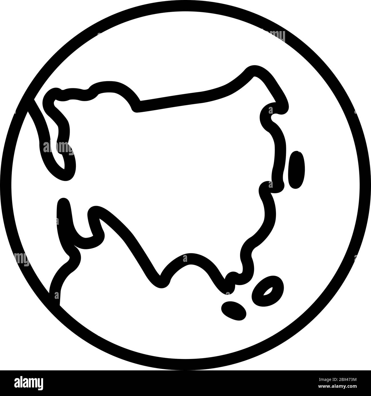 Simplified outline Earth globe with map of World focused on Asia ...