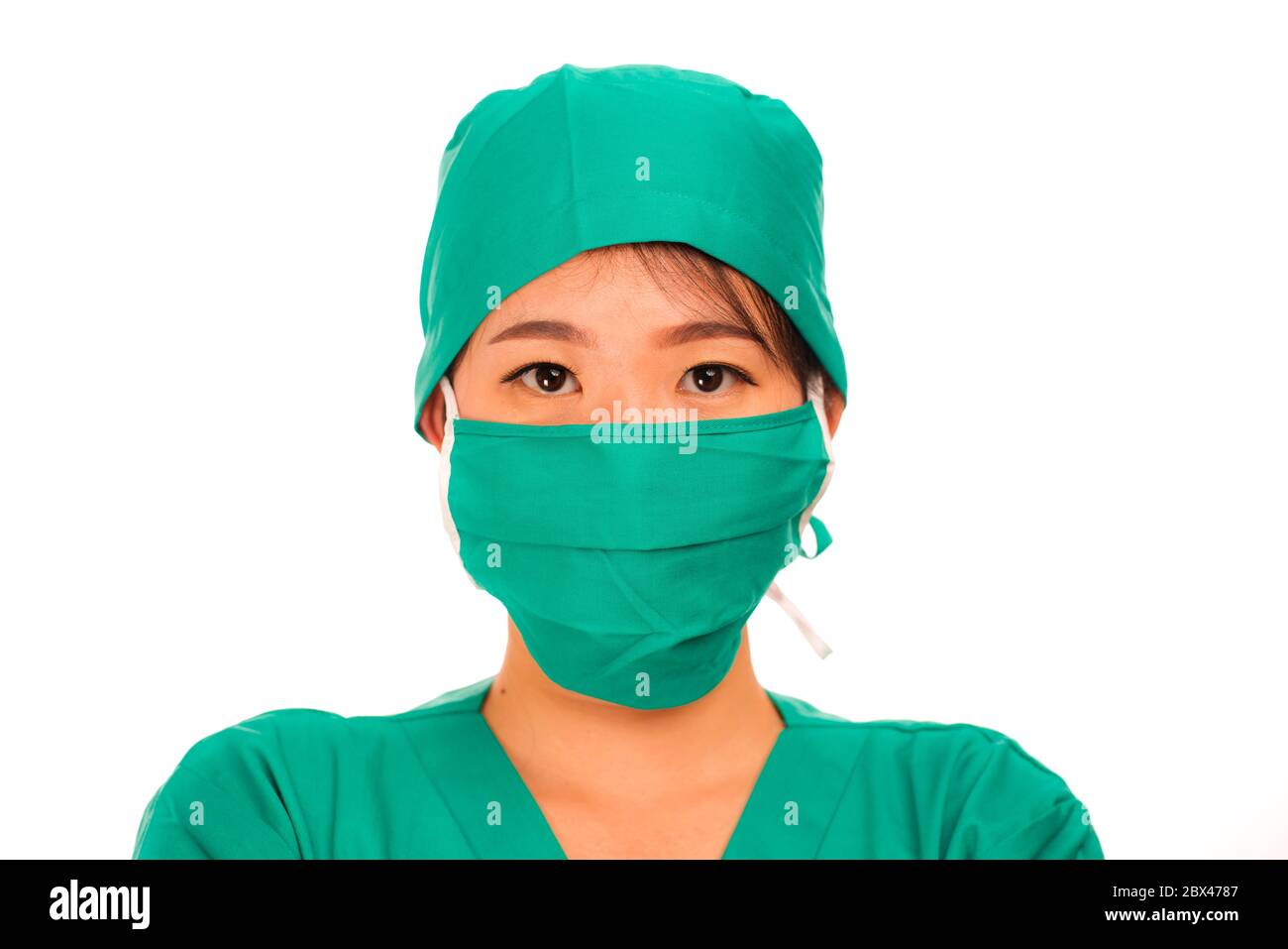 isolated portrait of young beautiful and serious Asian Korean medicine ...