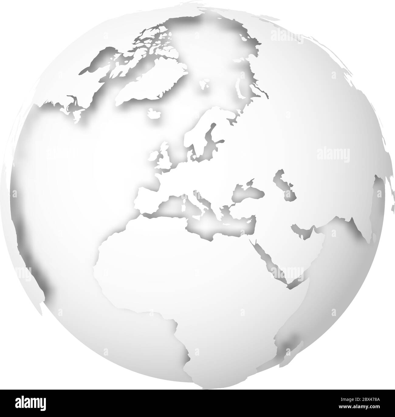 Earth globe. 3D world map with white lands dropping shadows on light ...