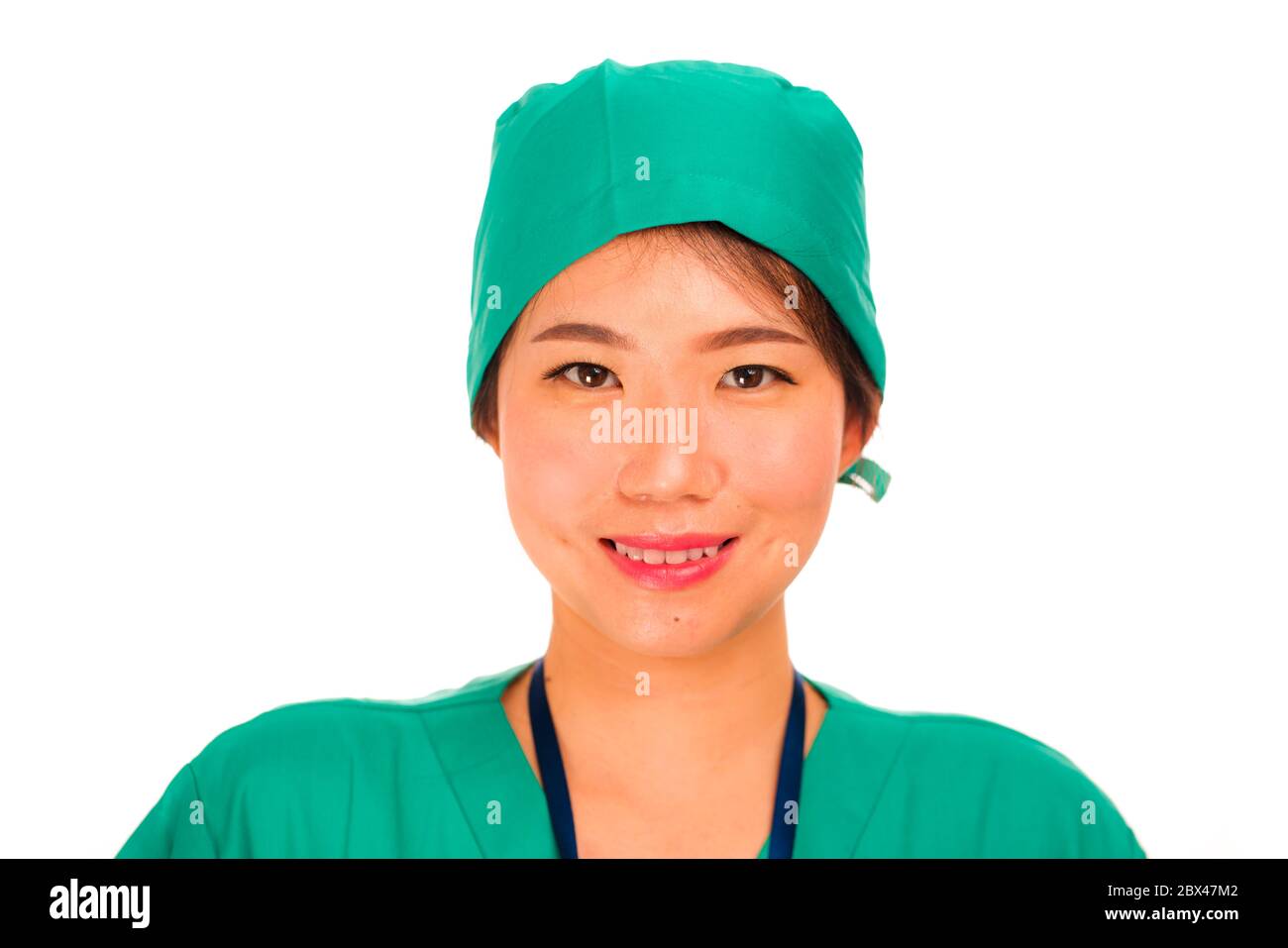 isolated portrait of young beautiful and happy Asian Korean medicine ...
