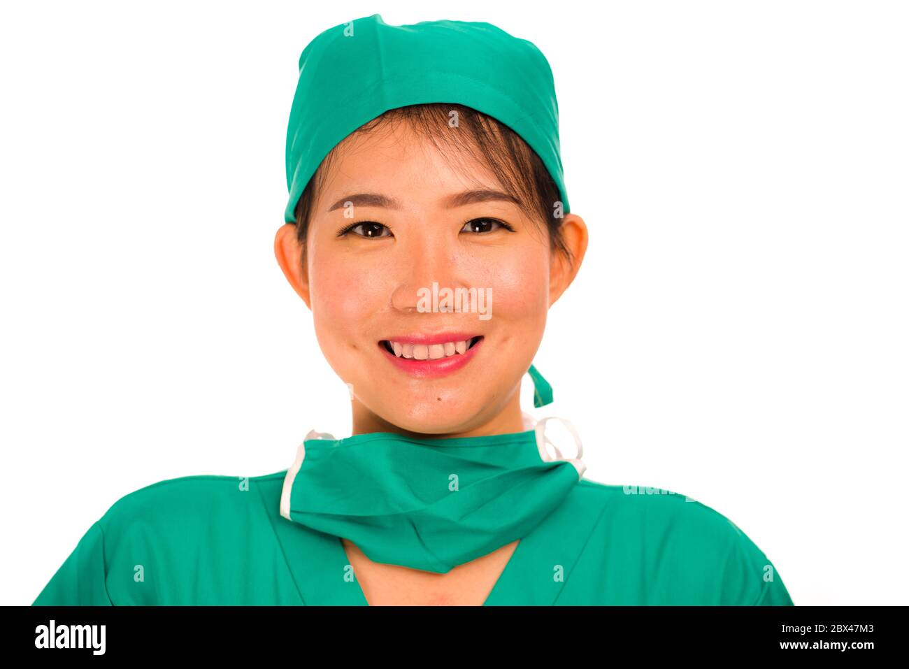 isolated portrait of young beautiful and happy Asian Korean medicine ...