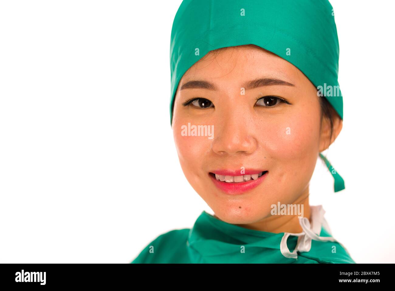 isolated portrait of young beautiful and happy Asian Korean medicine ...
