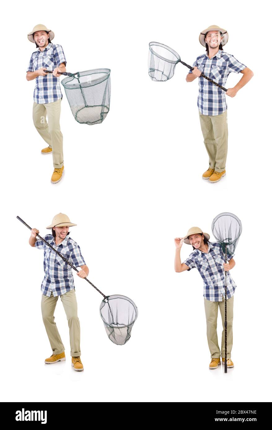 The funny guy with catching net on white Stock Photo - Alamy