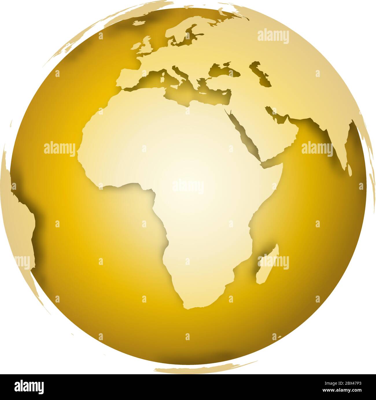 Golden Earth globe. 3D world map with metallic lands dropping shadows ...