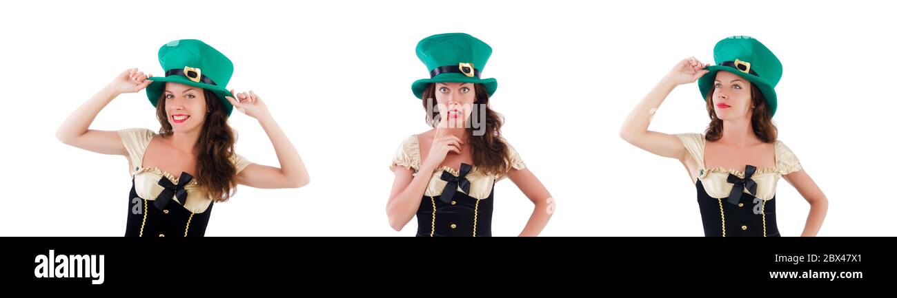 The female model in irish costume isolated on white Stock Photo - Alamy