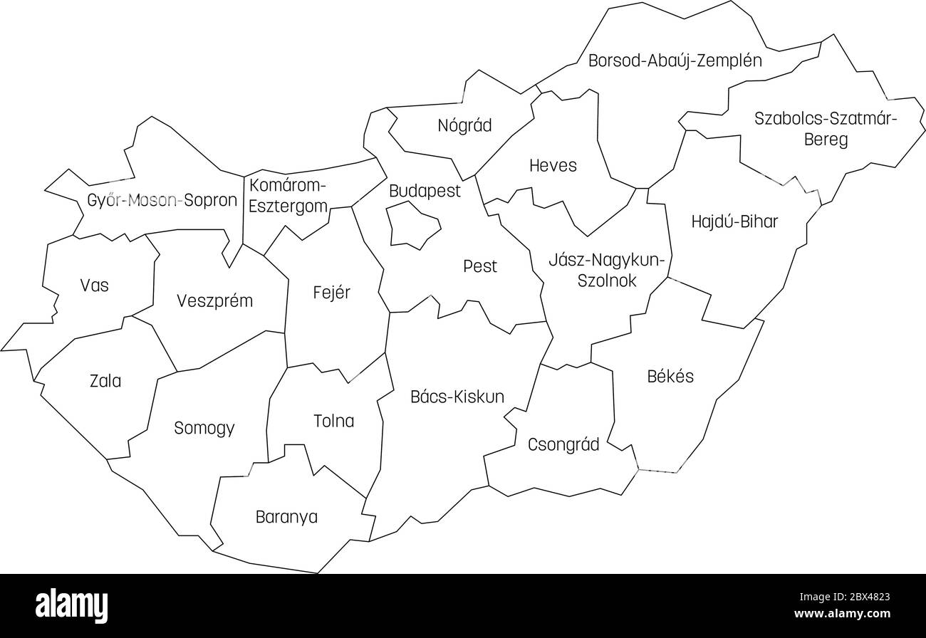 Counties of Hungary. Map of regional country administrative divisions ...