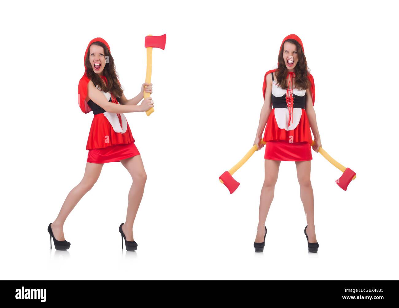 The funny woman with axe isolated on white Stock Photo - Alamy