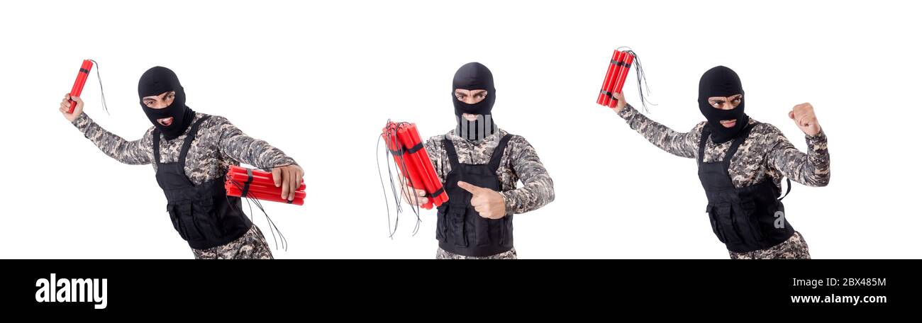 The soldier with dynamite isolated on white Stock Photo - Alamy