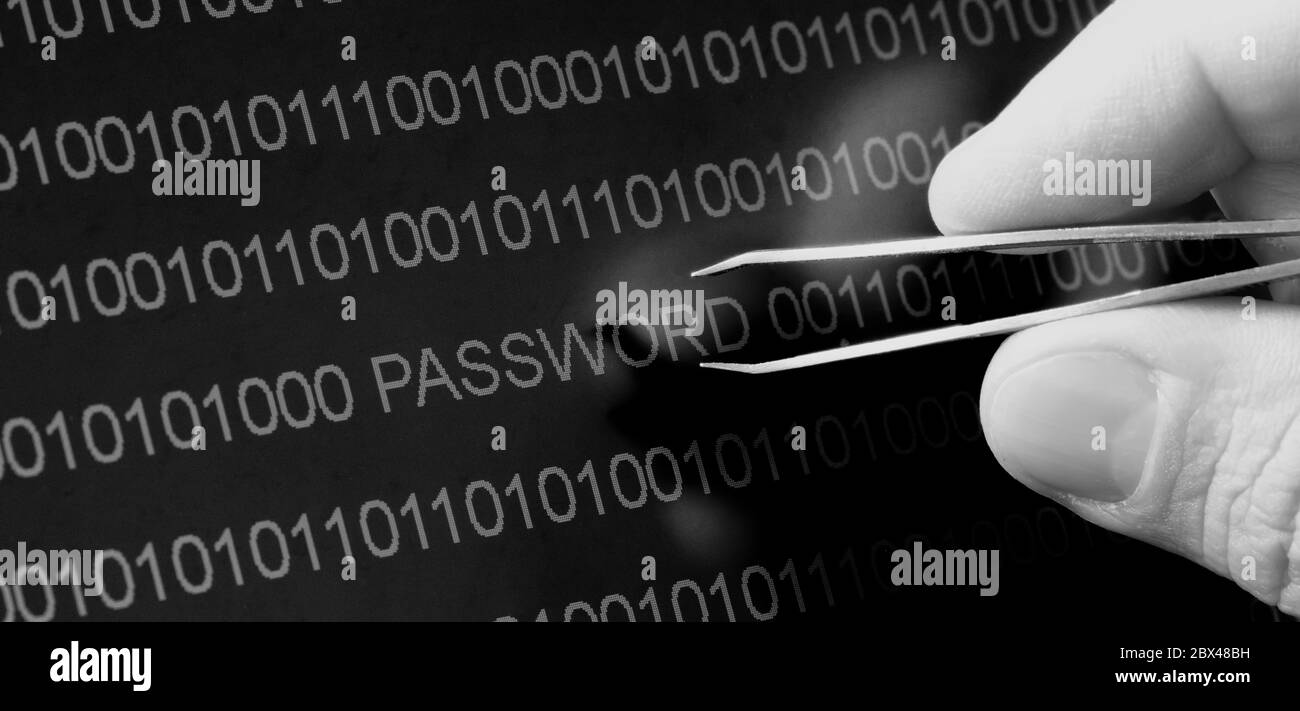 Binary code, password vulnerability taking out with tweezers, selective ...