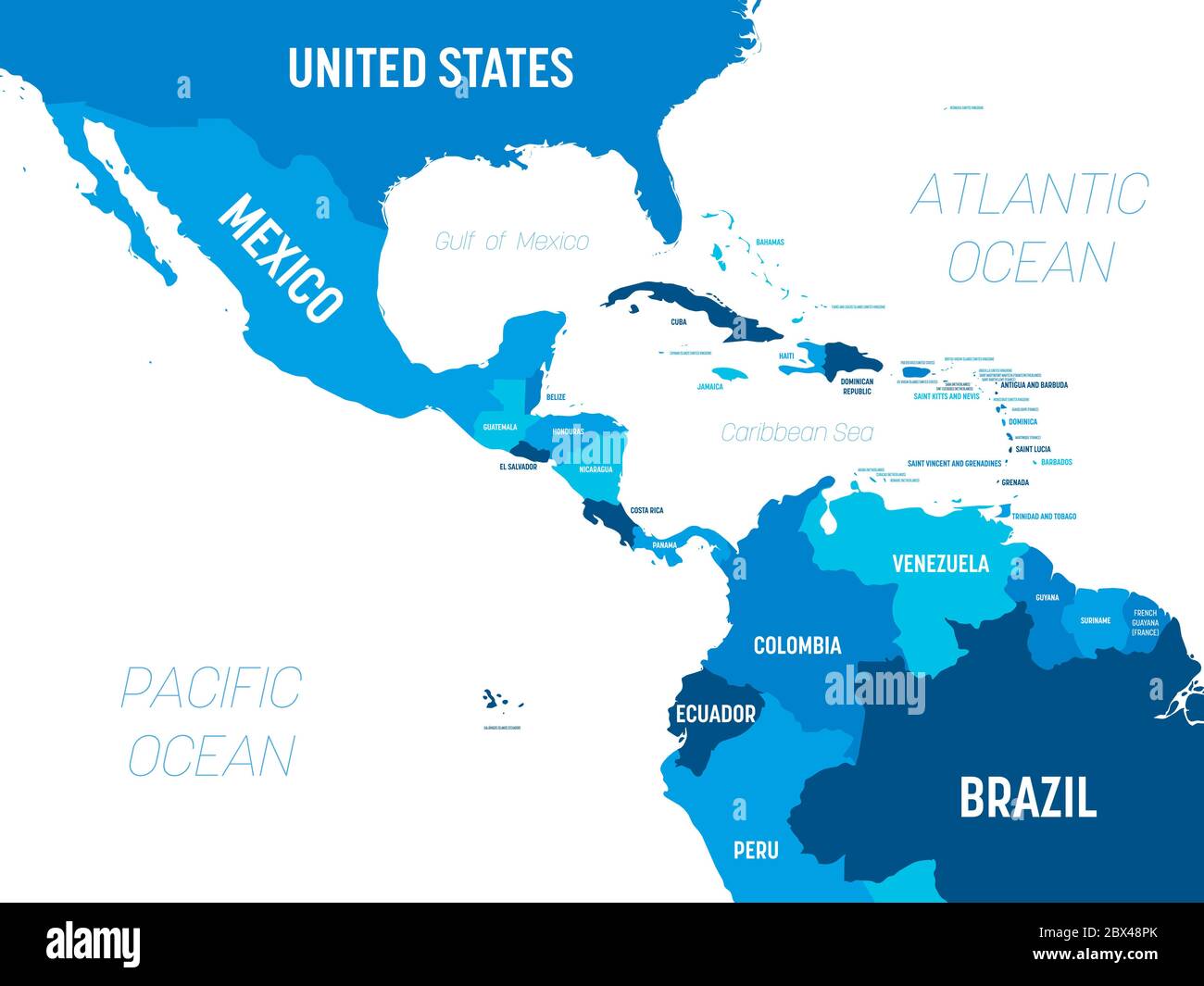 Central America map - green hue colored on dark background. High ...