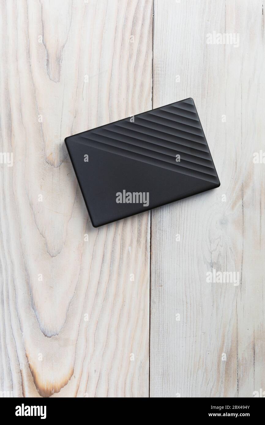 External hard drive for writing, reading and storing data on wood table ...
