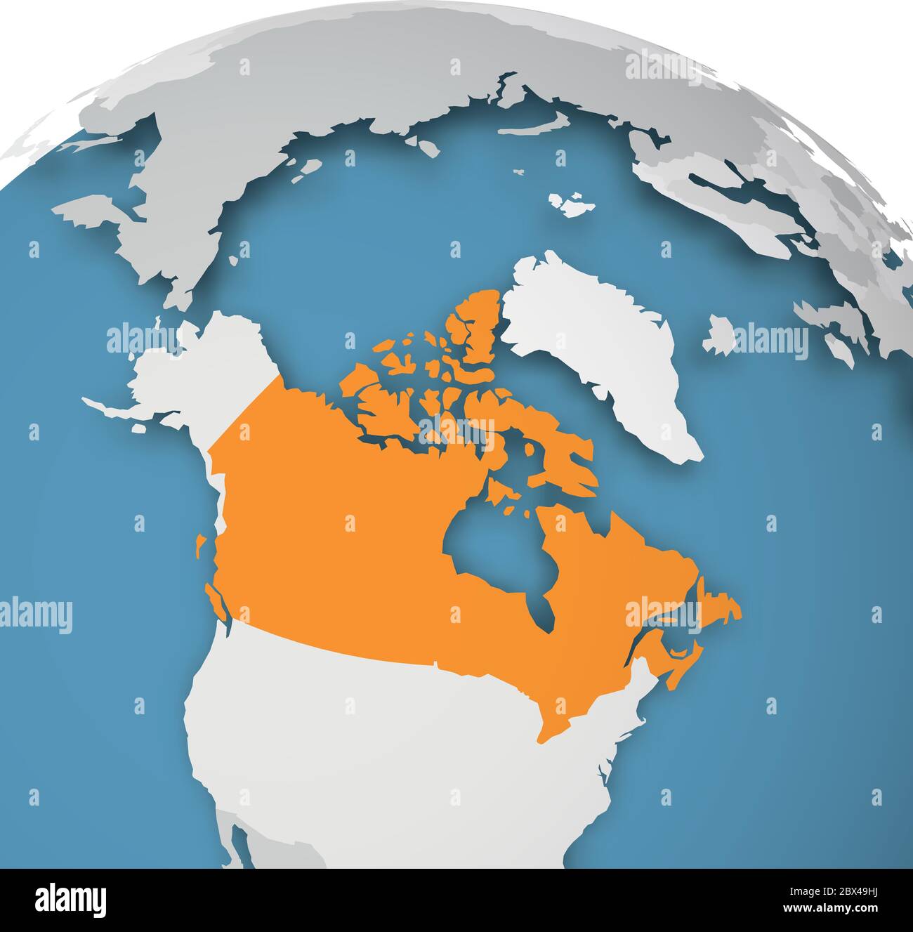 USA orange highlighted on Earth globe. 3D world map with grey political ...