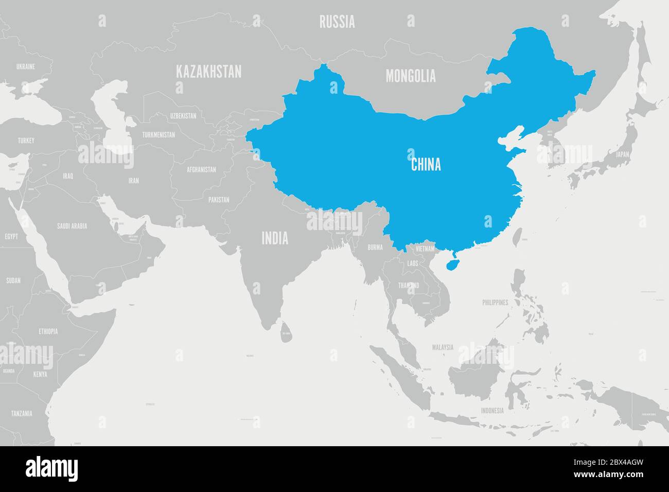 China blue marked in political map of Southern Asia. Vector ...