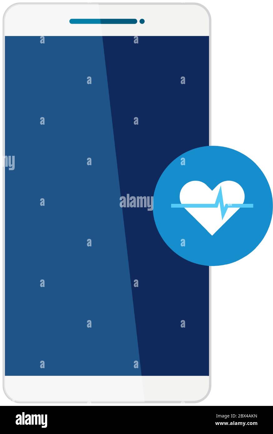 smartphone and heart pulse inside blue button vector design Stock ...