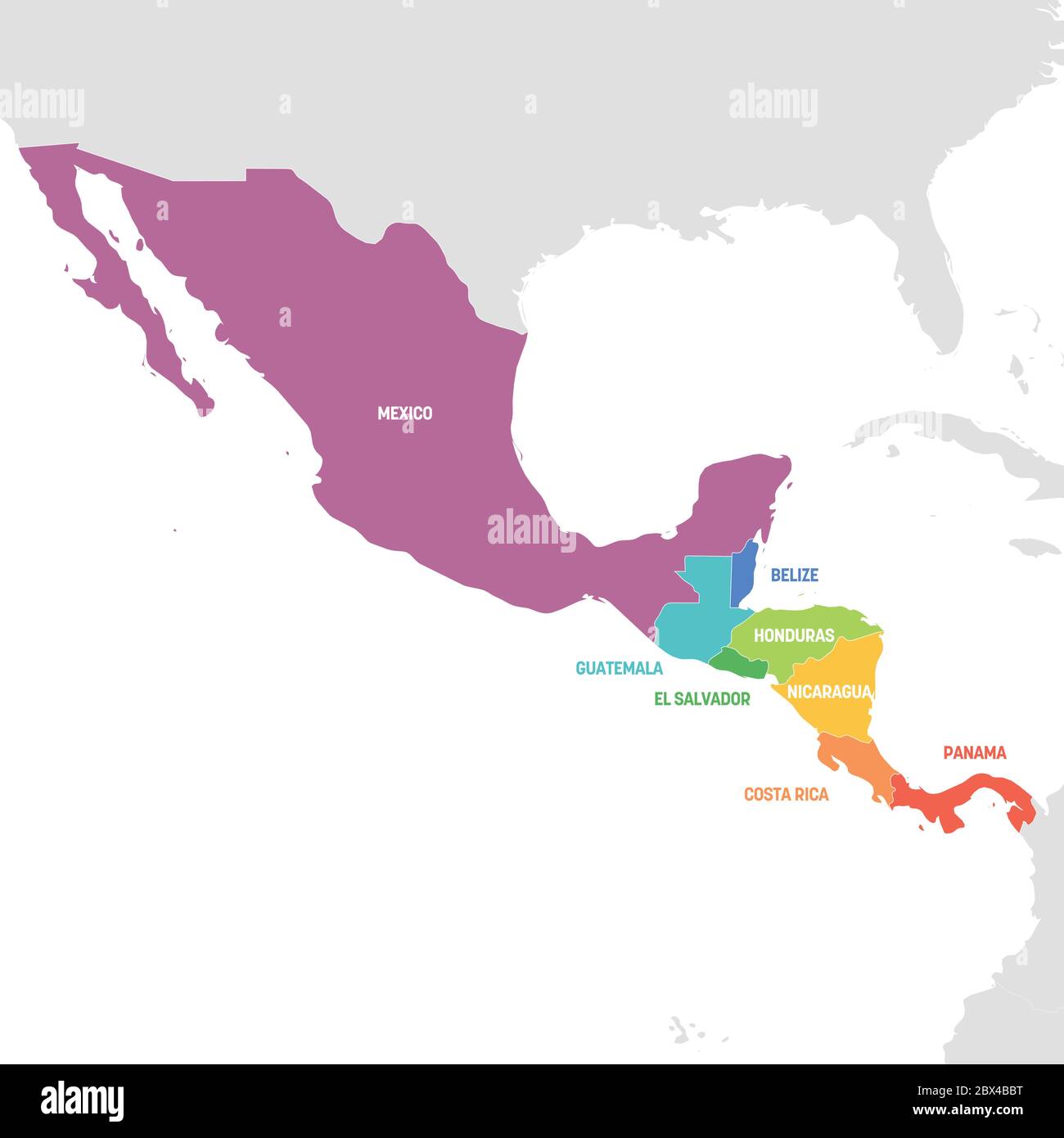 Central America Region. Colorful map of countries in central part of ...