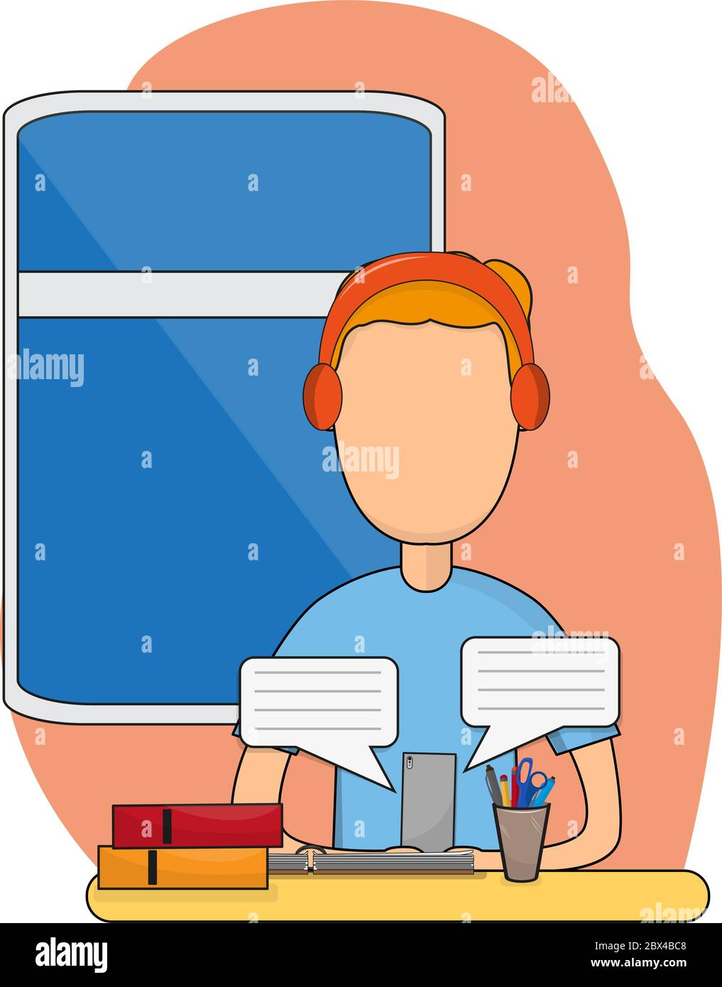 Young man studying in home. Online class. Self-learning - Vector ...