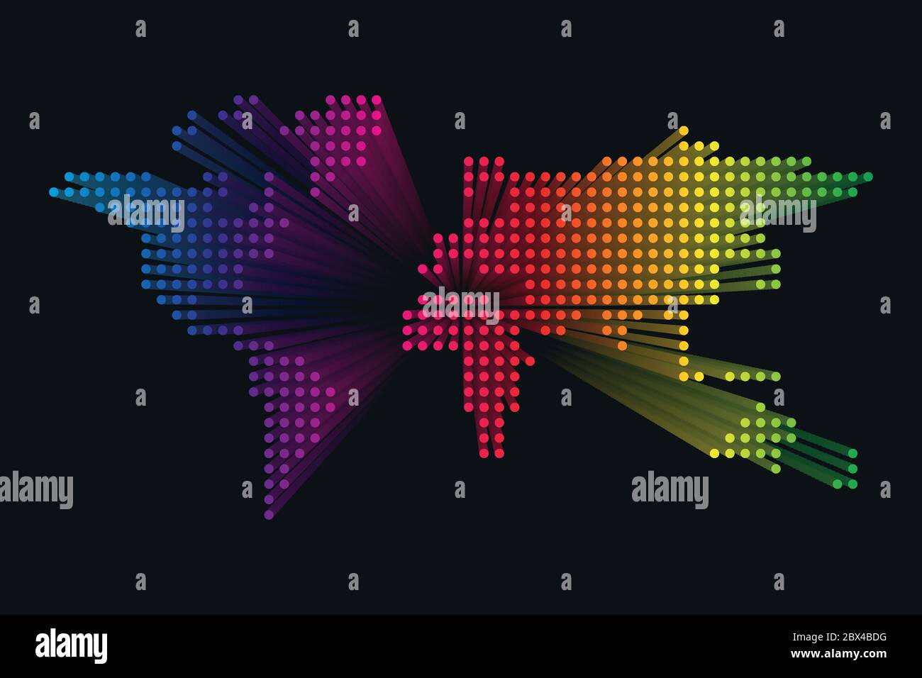 Modern dotted World map. Rainbow spectrum futuristic technology design ...