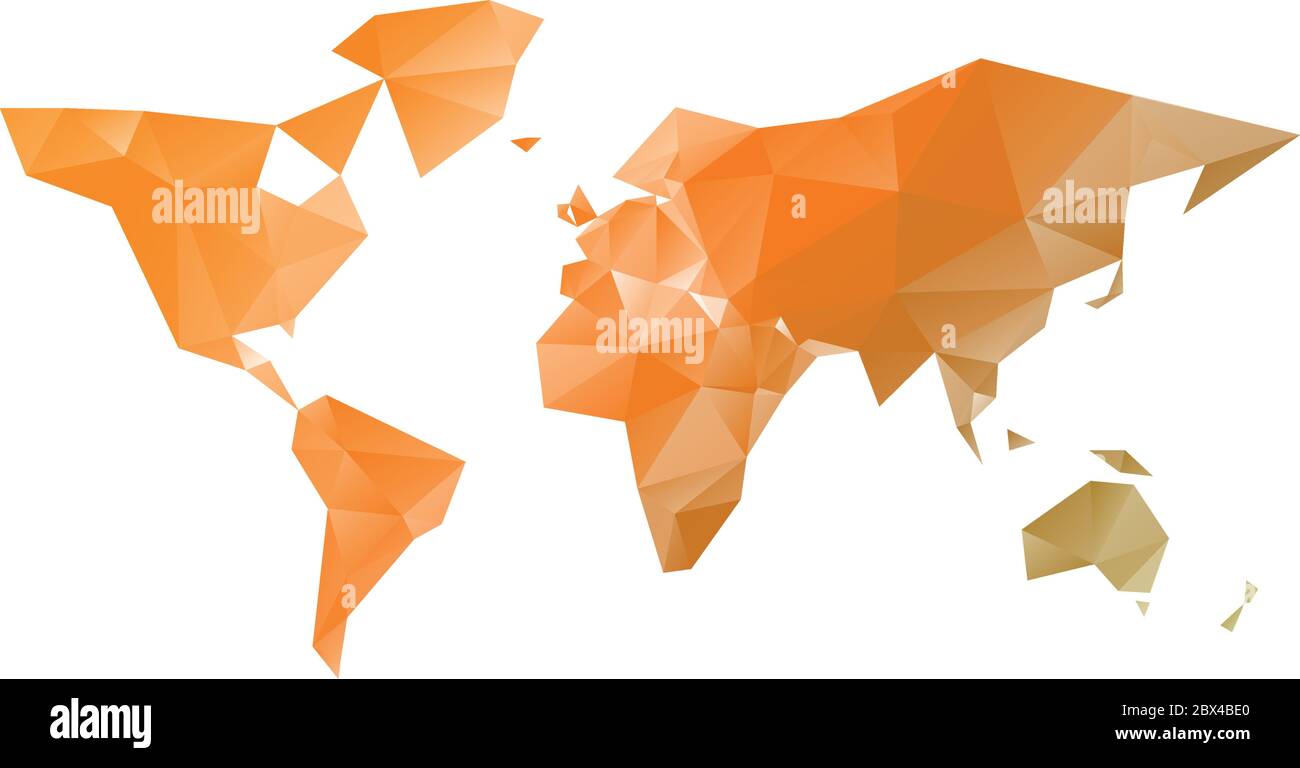Low poly map of World in shades of orange. Vector illustration Stock ...