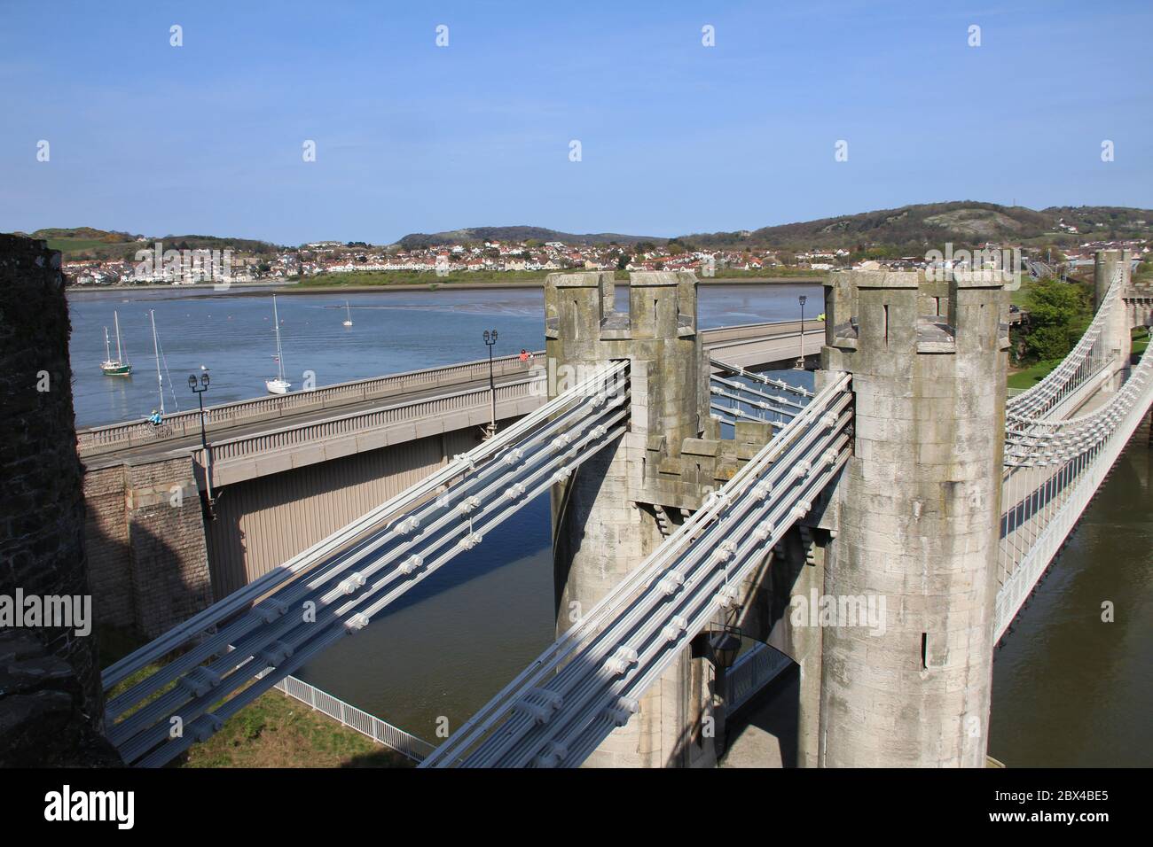 Conwy Suspension Bridge in North-Wales. United Kingdom Stock Photo - Alamy