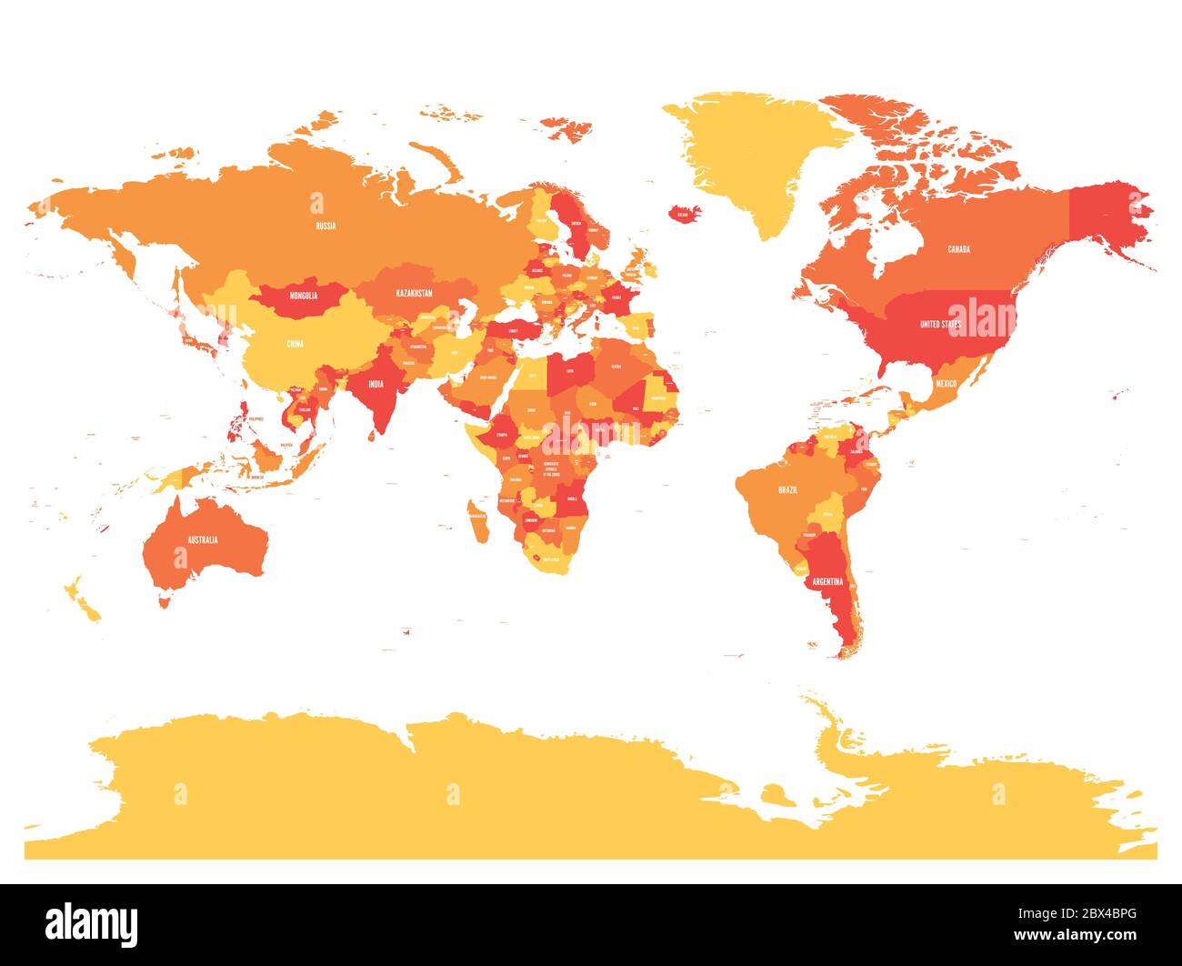Horizontally flipped political map of World. Mirror reflection. Vector ...