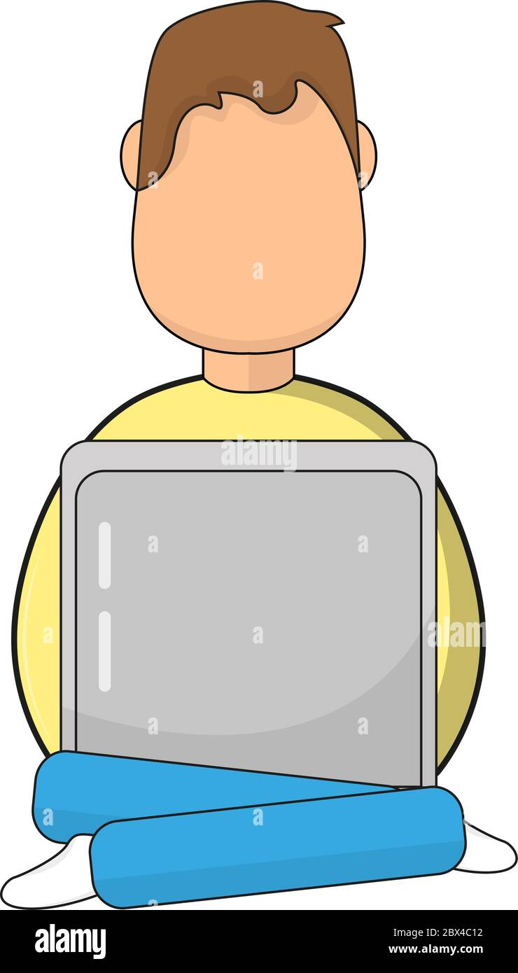 Man icon with a laptop. Young man studying - Vector Stock Vector Image ...
