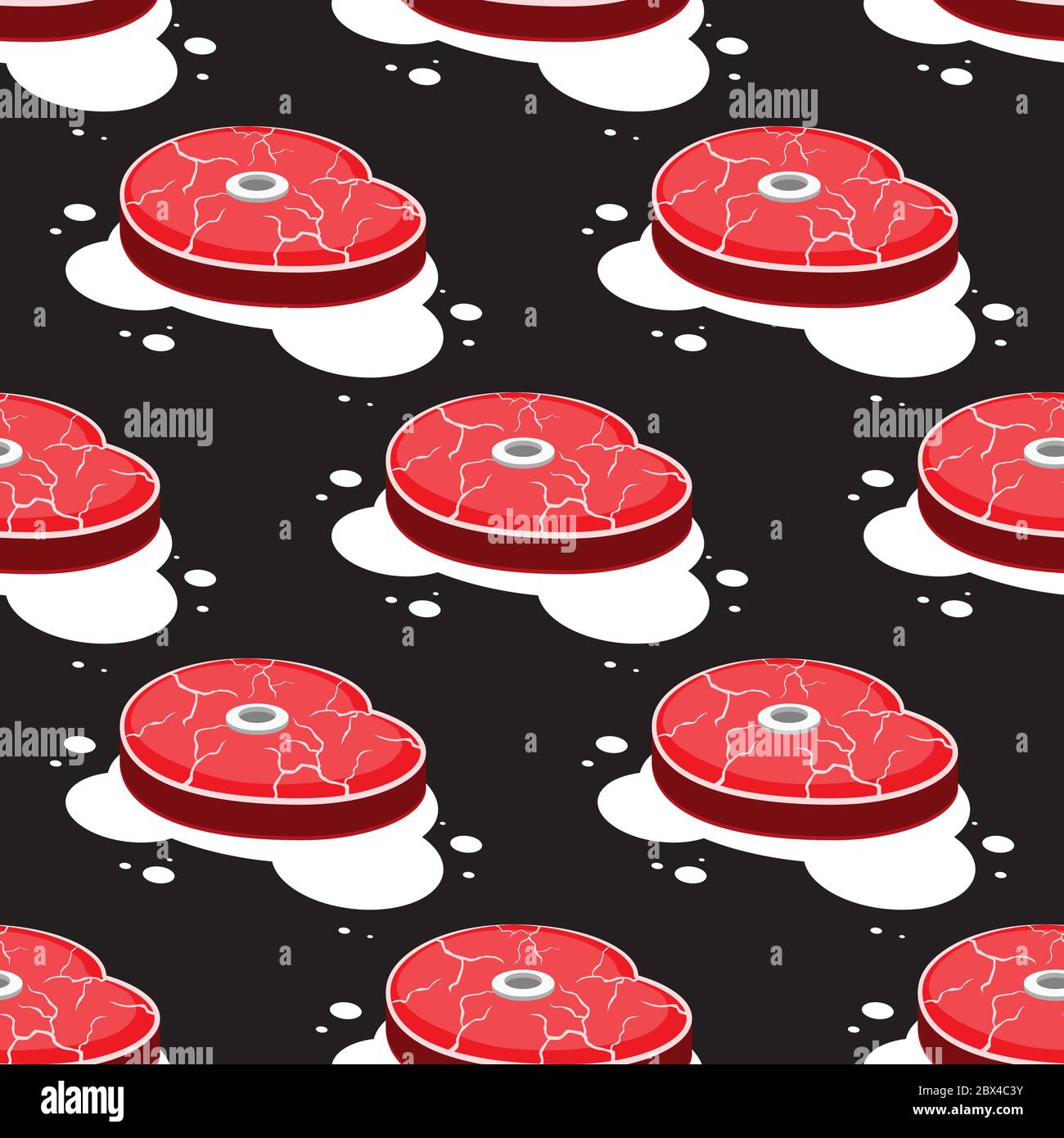 seamless pattern a piece of cut meat with a bone on a black background ...