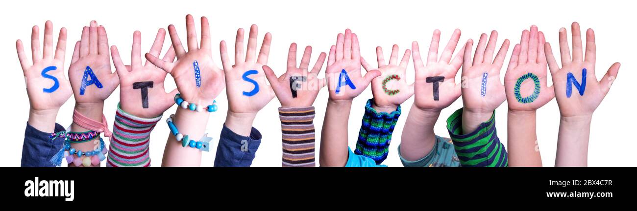 Children Hands Building Word Satisfaction, Isolated Background Stock ...
